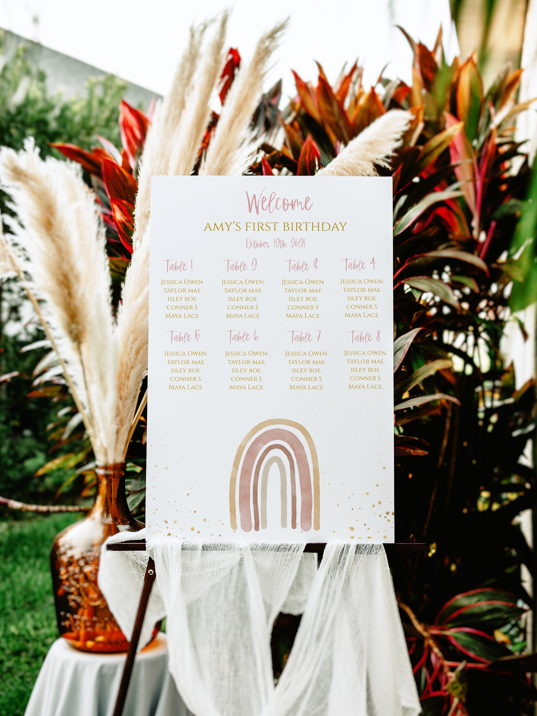 Boho Rainbow First Birthday Seating Chart Sign Blush 1st | Etsy