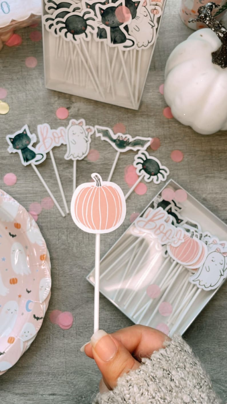 Hey Boo Halloween Cupcake Toppers Pink Pumpkin Ghost Girl - Etsy