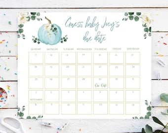 Blue Brown Guess Baby Due Date Calendar Game Printable Teddy - Etsy