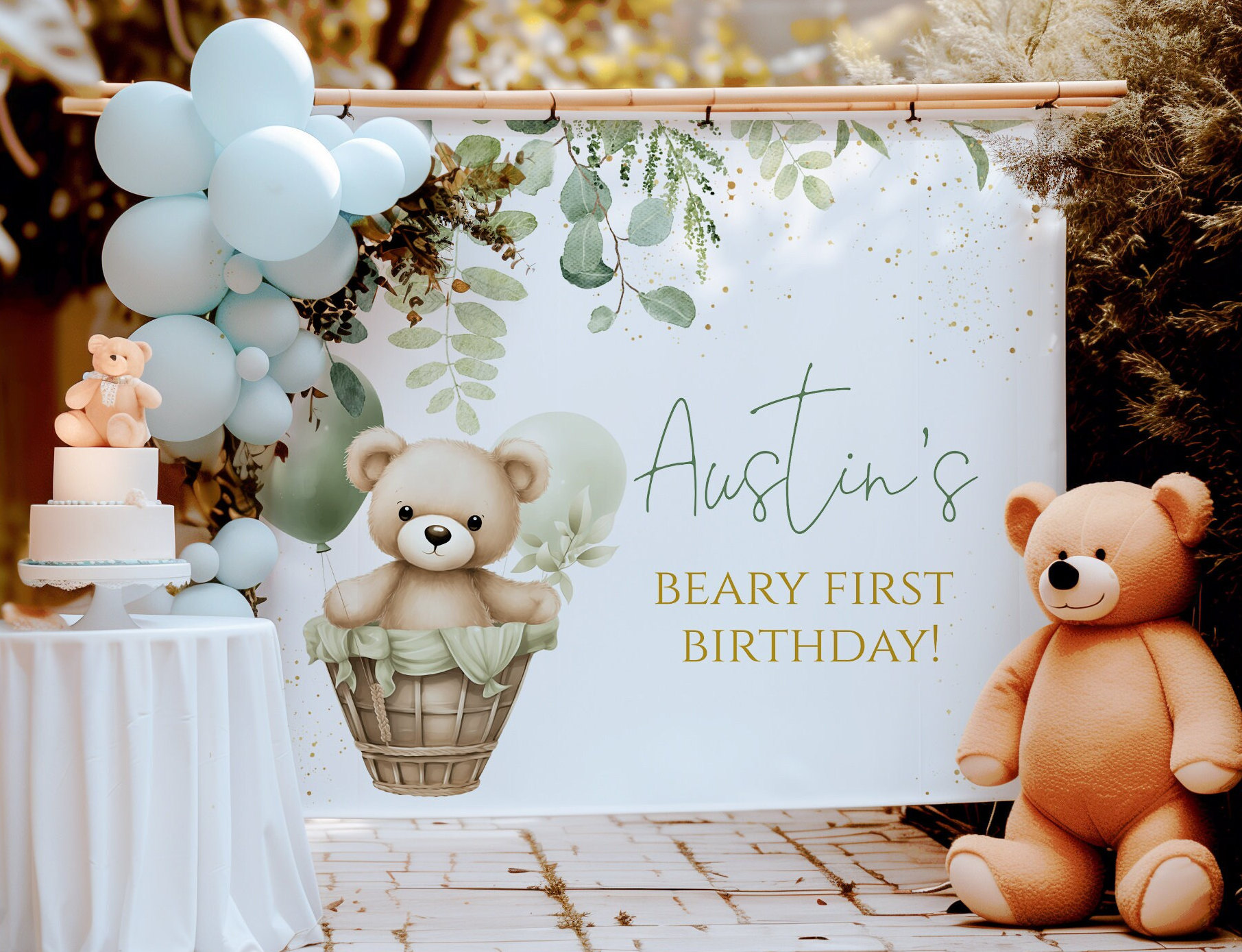 Beary First Birthday Backdrop, Bear First Birthday, Personalized Party ...