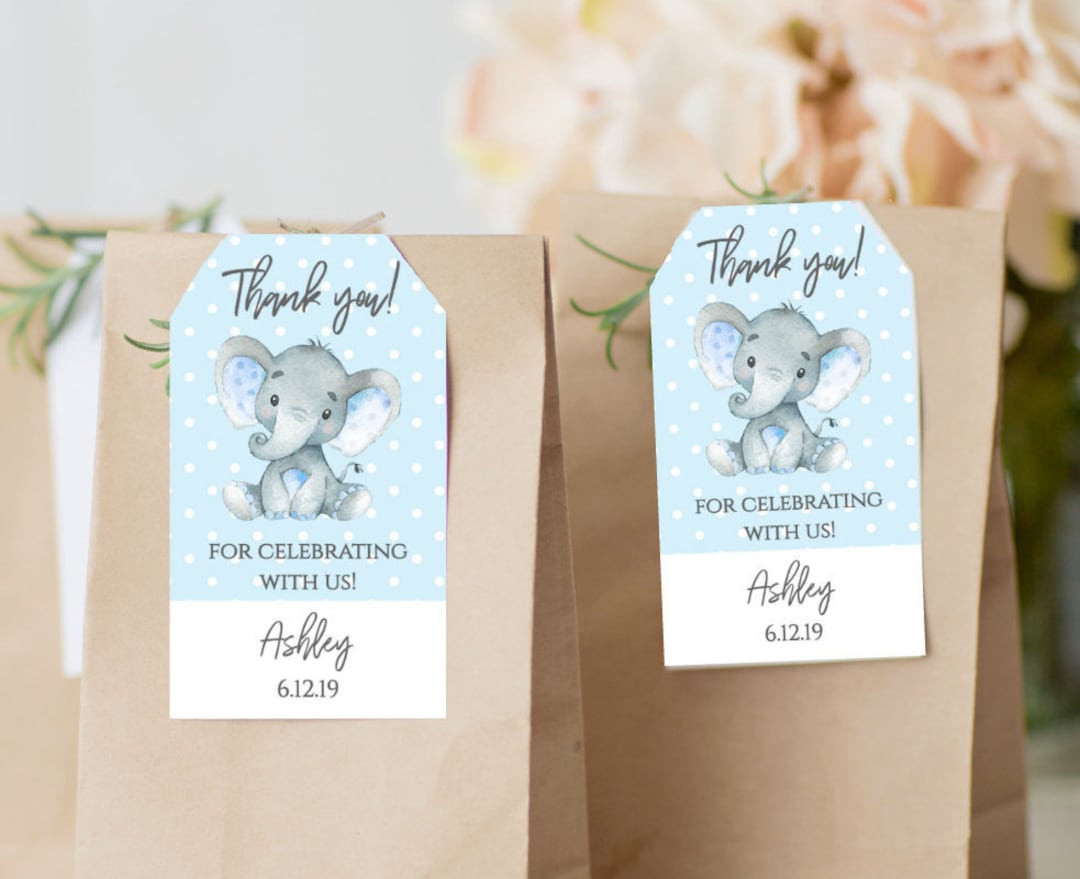 EDITABLE Blue Elephant Favor Tags, Thank You Tags, Gift Tags, Baby ...