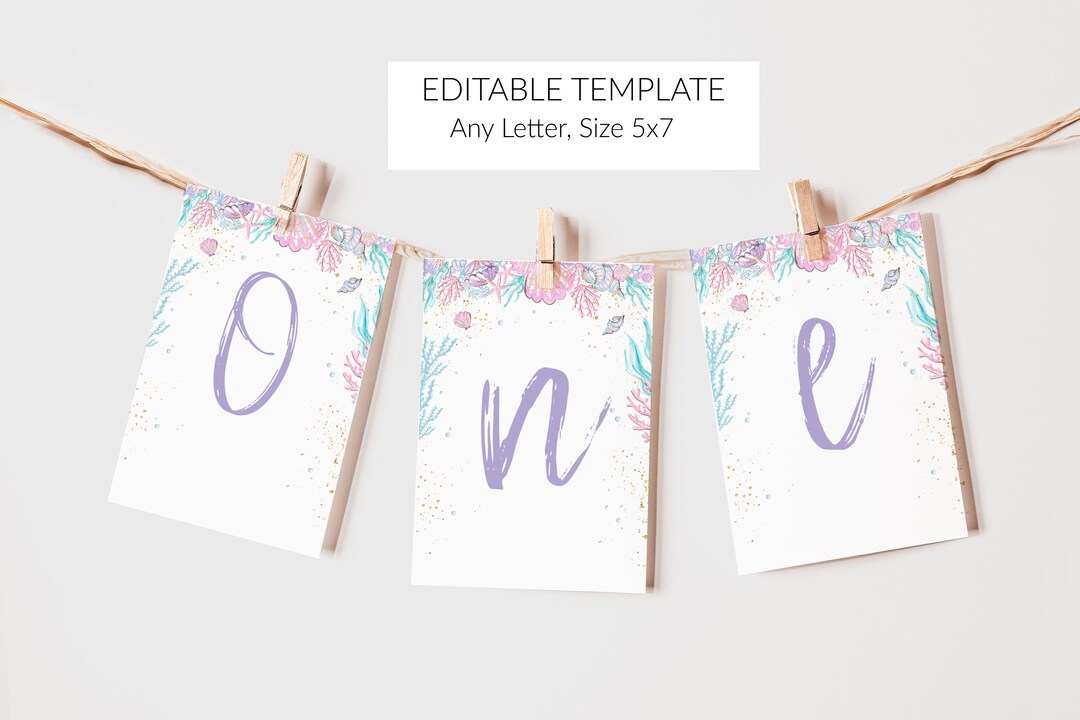 Editable Mermaid Printable Banner- First Birthday| Editable Under the ...