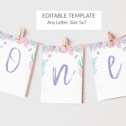 Editable Mermaid Printable Banner First Birthday Editable - Etsy
