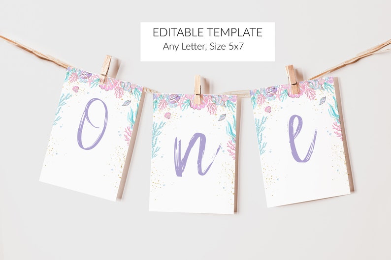 Editable Mermaid Printable Banner First Birthday Editable - Etsy