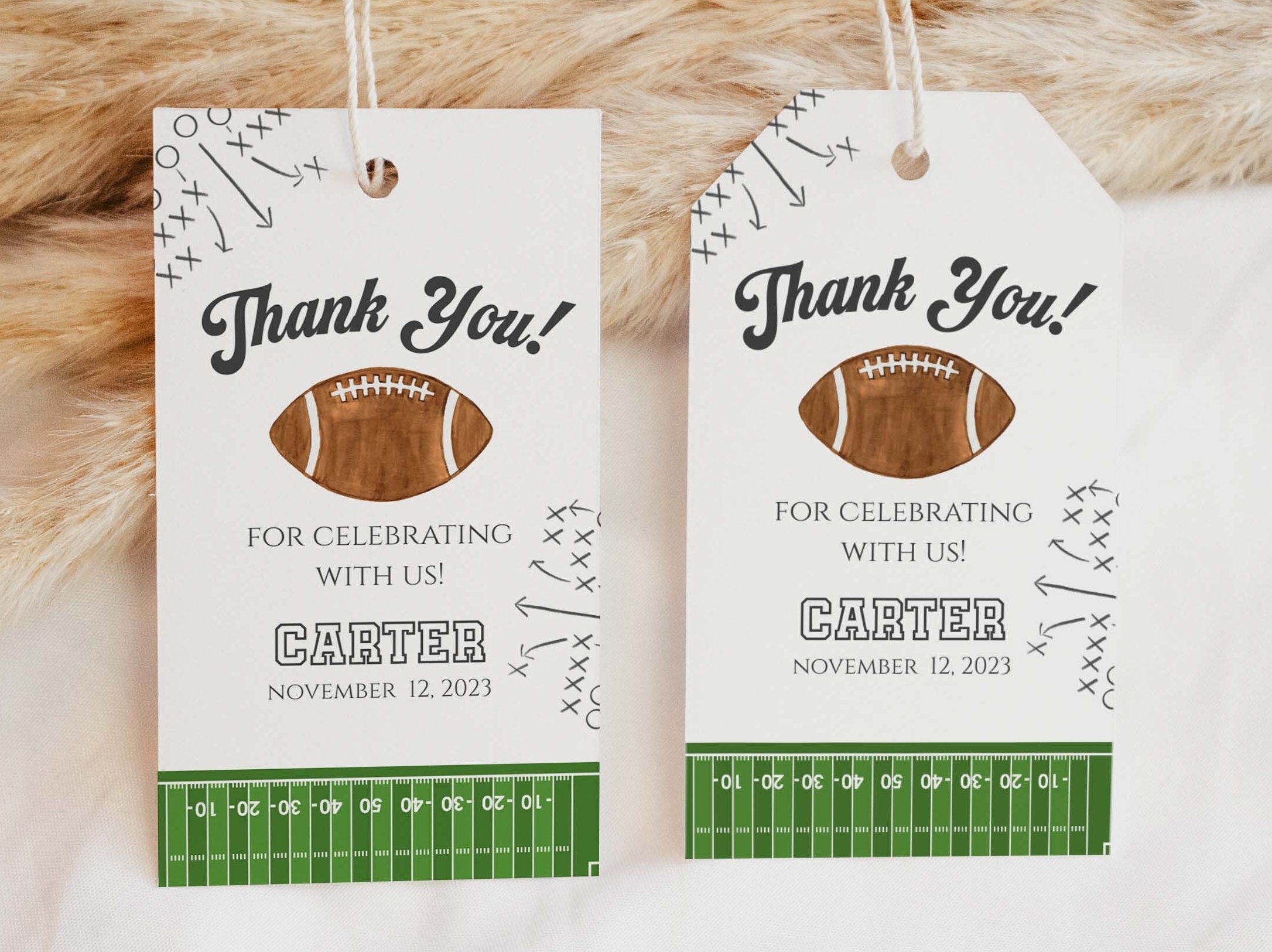 Editable Football Thank You Party Tags, Birthday Favor Gift Tags, First ...