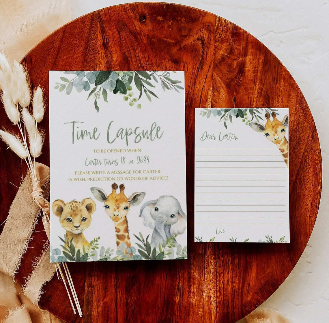 EDITABLE Safari Time Capsule and Matching Note Cards Jungle - Etsy