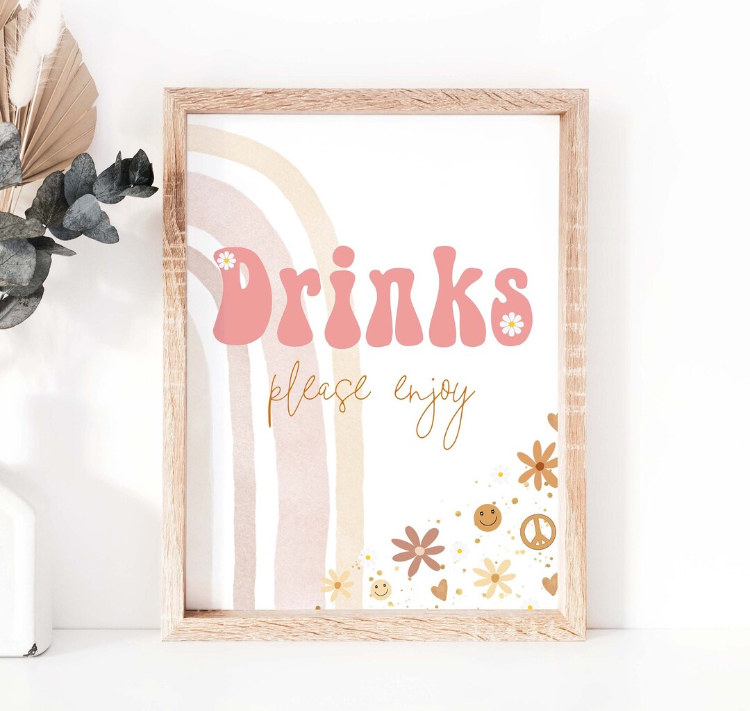 Boho Retro Groovy Drinks Table Sign, 1st Birthday Gift Table Party Sign ...