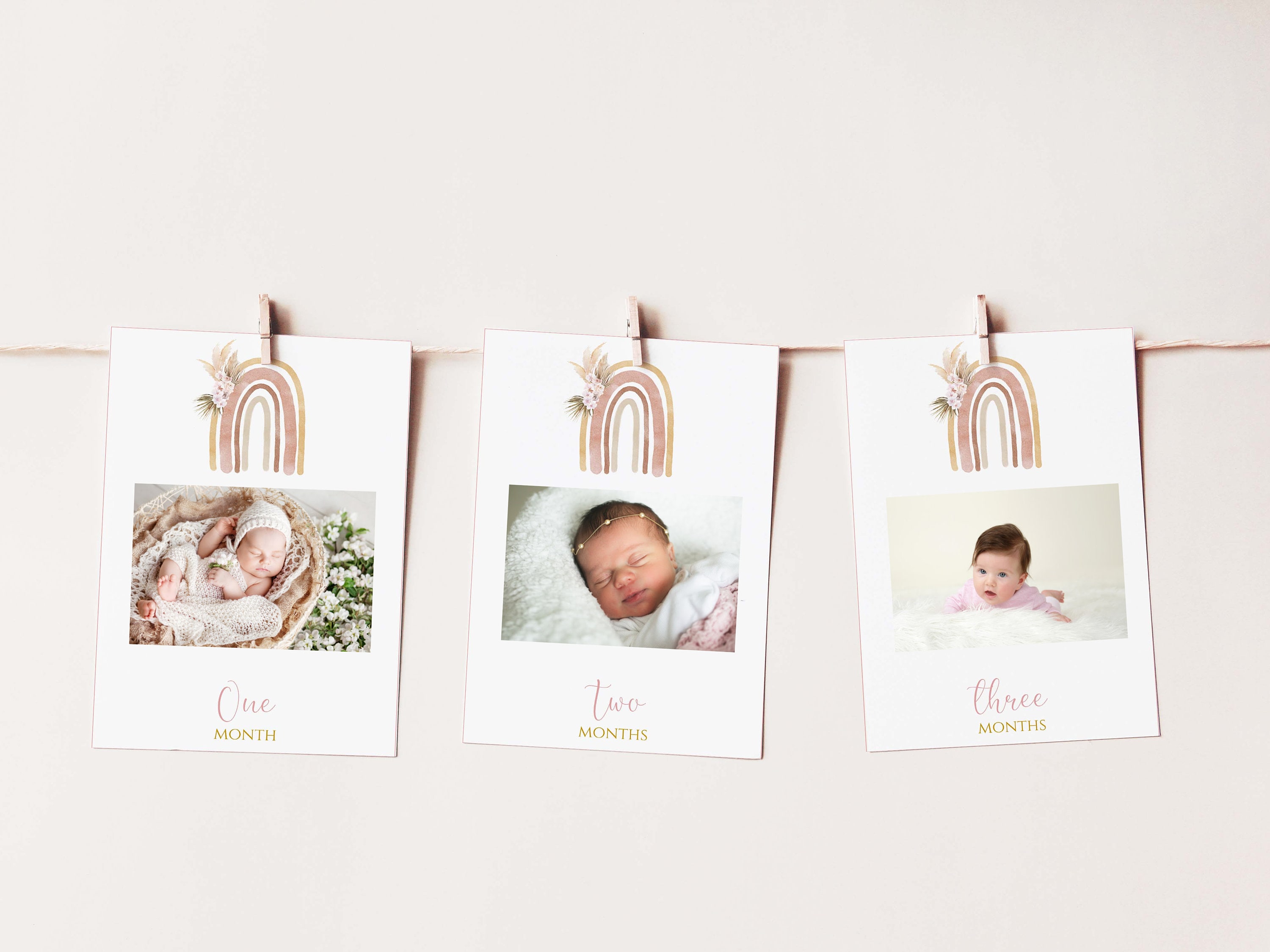 Editable Pampas Boho Rainbow Photo Banner- First Birthday| 12 Month ...