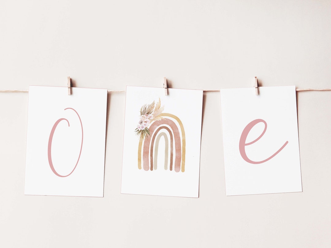 Editable Boho Rainbow Banner- First Birthday| Editable Modern Rainbow ...