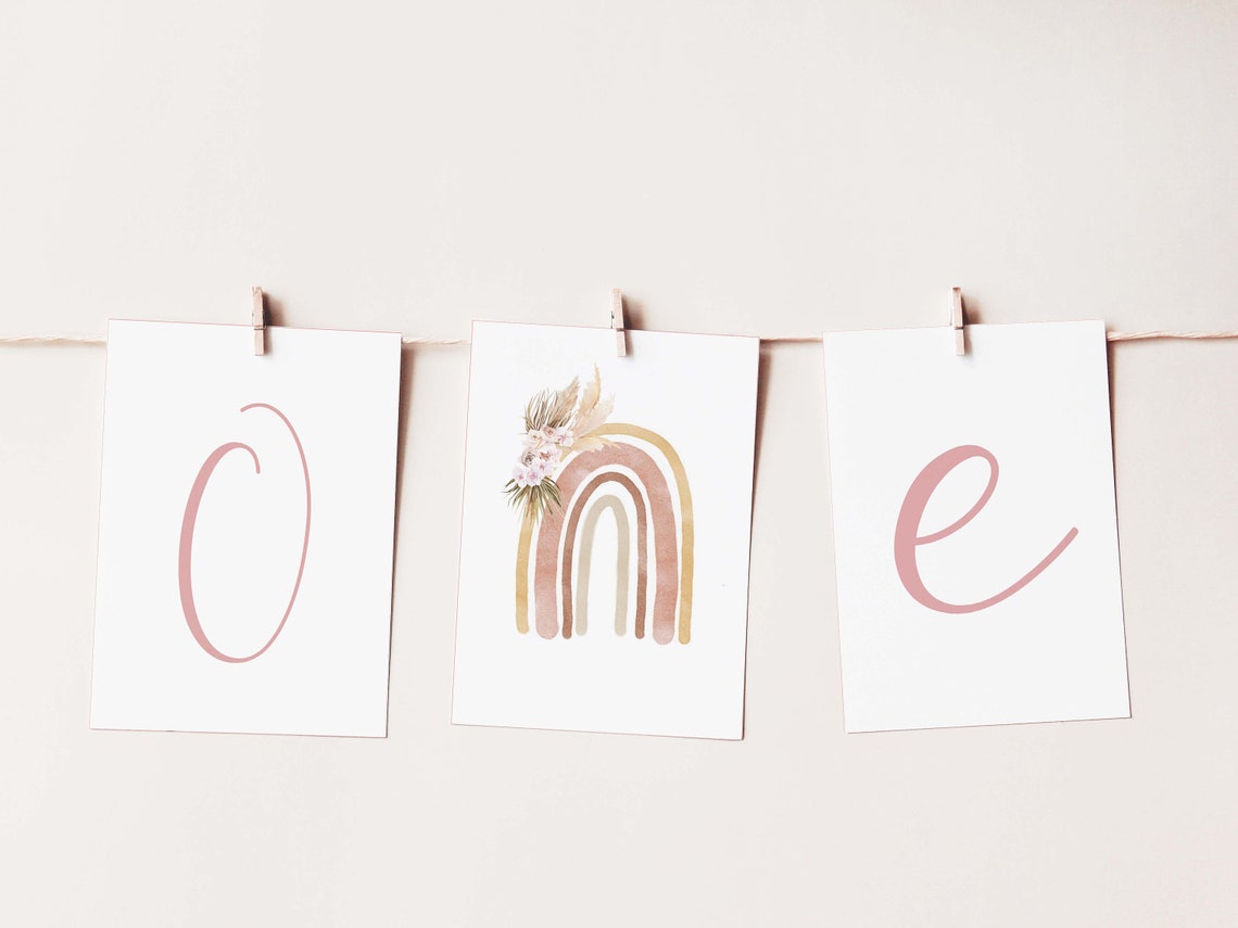 Editable Boho Rainbow Banner First Birthday Editable Modern - Etsy