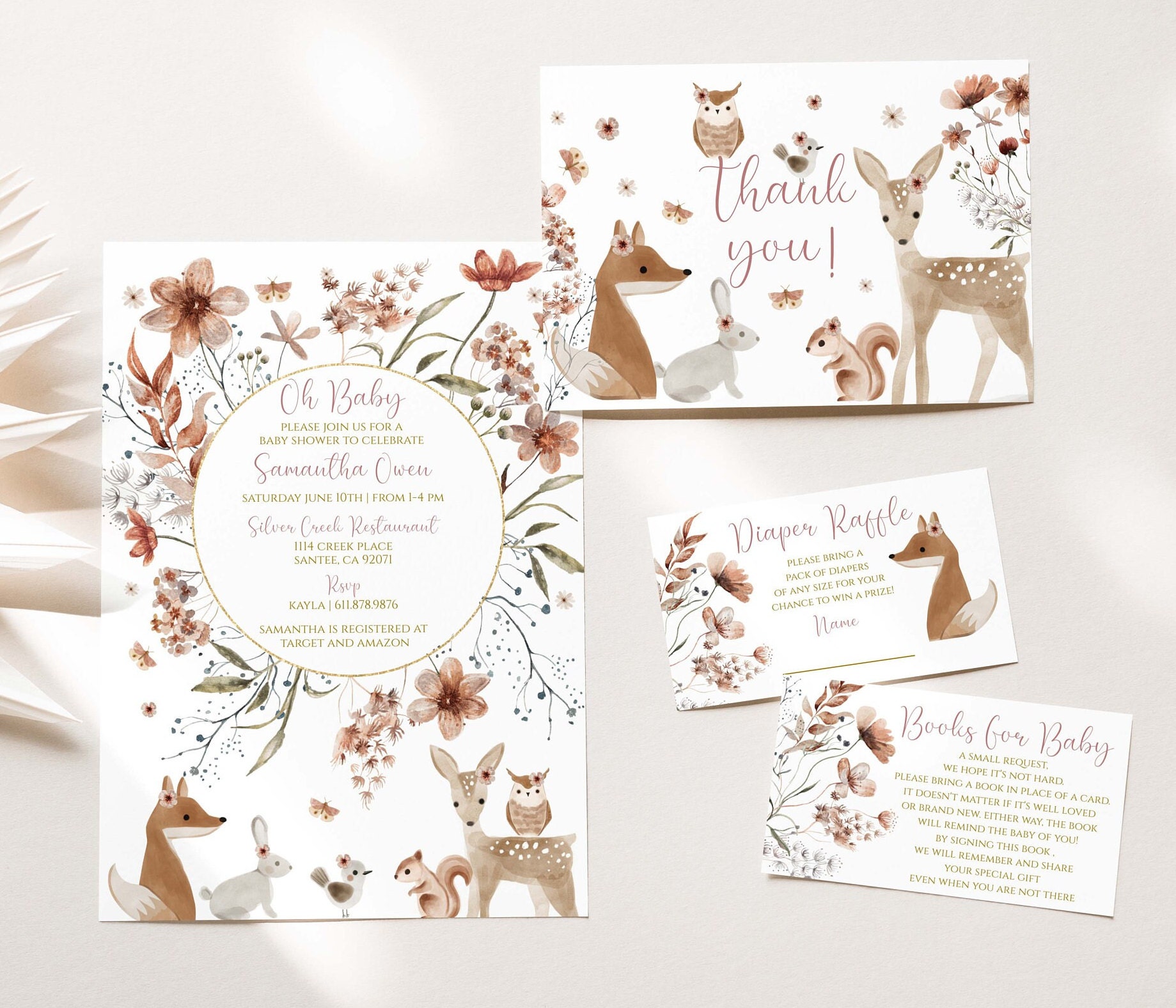 Boho Woodland Animal Baby Shower Invitation Bundle. Forest Animal ...