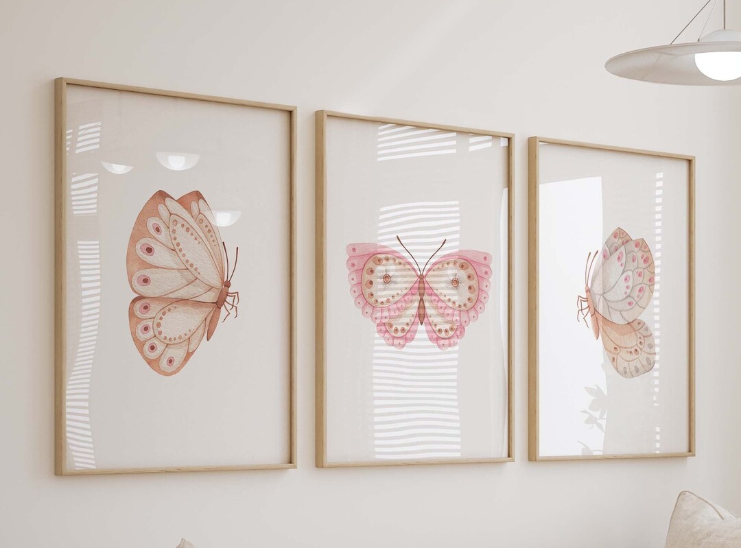 Blush Butterfly Watercolor Prints, Pink Neutral Butterfly Nursery Wall ...