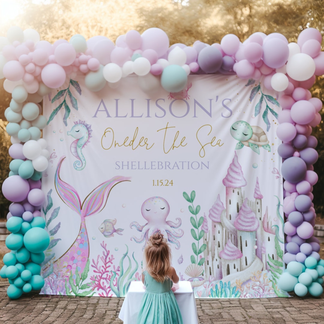 Pastel Mermaid Under the Sea Birthday Backdrop, Sea Animals ...