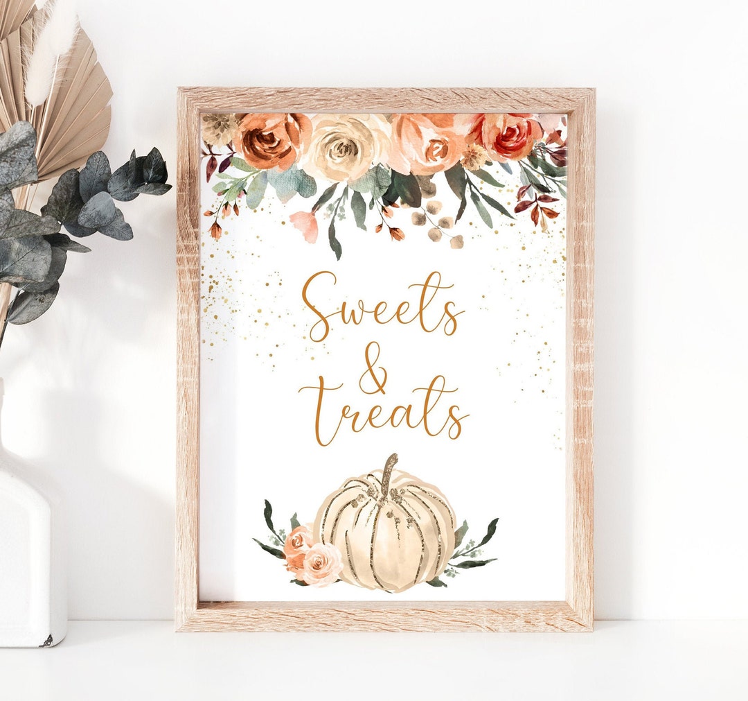 Pumpkin Sweets and Treats Table Sign, Printable Baby Shower Sign ...