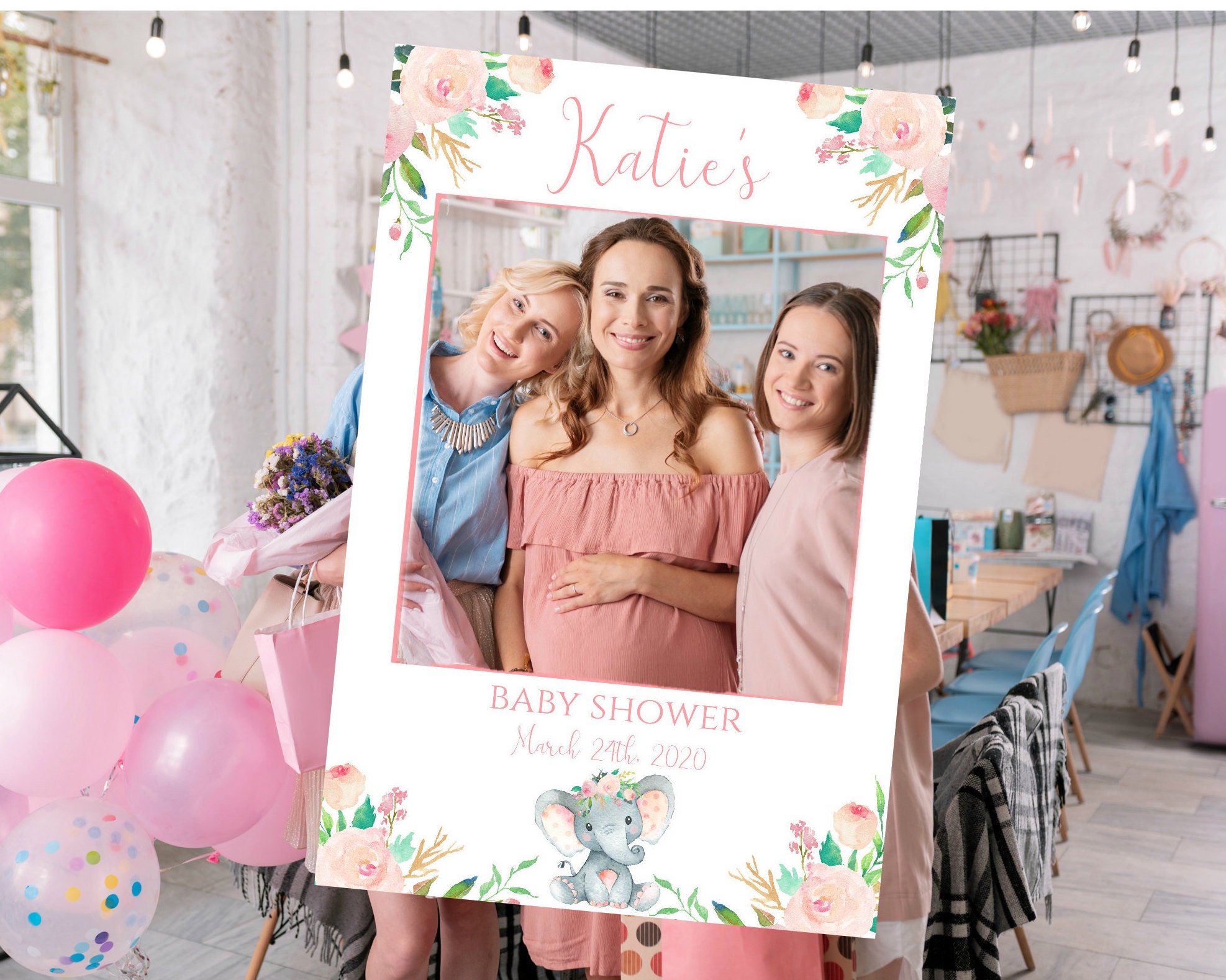 EDITABLE Baby Shower Photo Booth Frame, Template, Selfie Frame, Floral ...