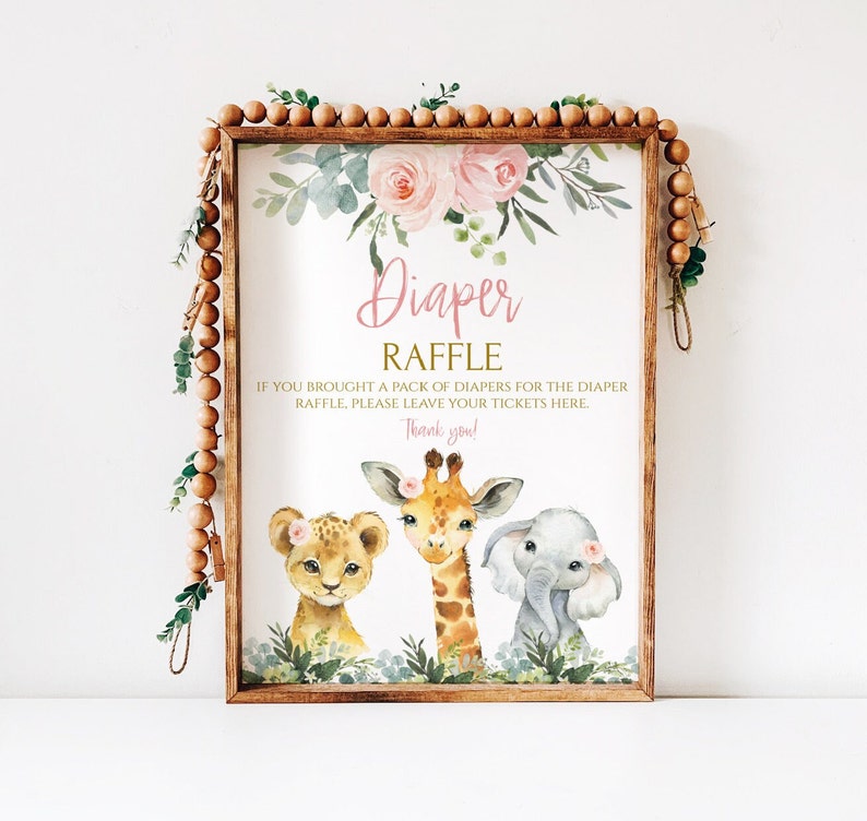 Diaper Raffle Sign Safari, Wild One Table Sign,printable,safari Table ...