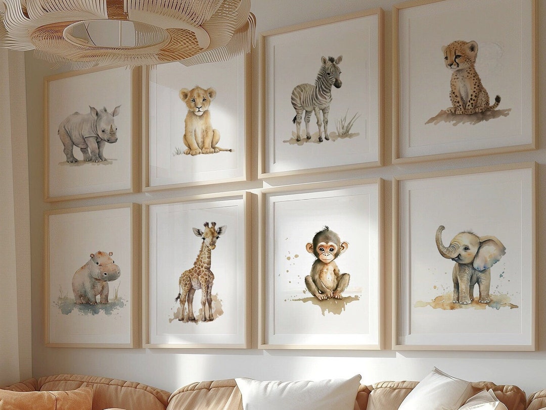 Safari Jungle Animal Watercolor Prints Set, Nursery Wall Art, Boy Room ...