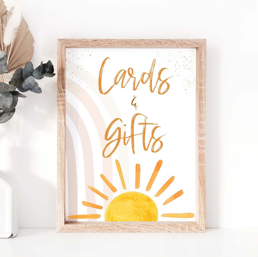 Sunshine Rainbow Cards & Gifts Sign Boho, 1st Birthday Gift Table Party ...