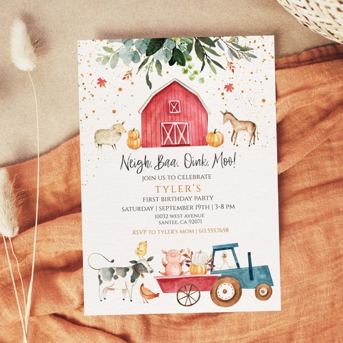 EDITABLE Fall Pumpkin Farm Animal Birthday Invitation Pumpkin - Etsy