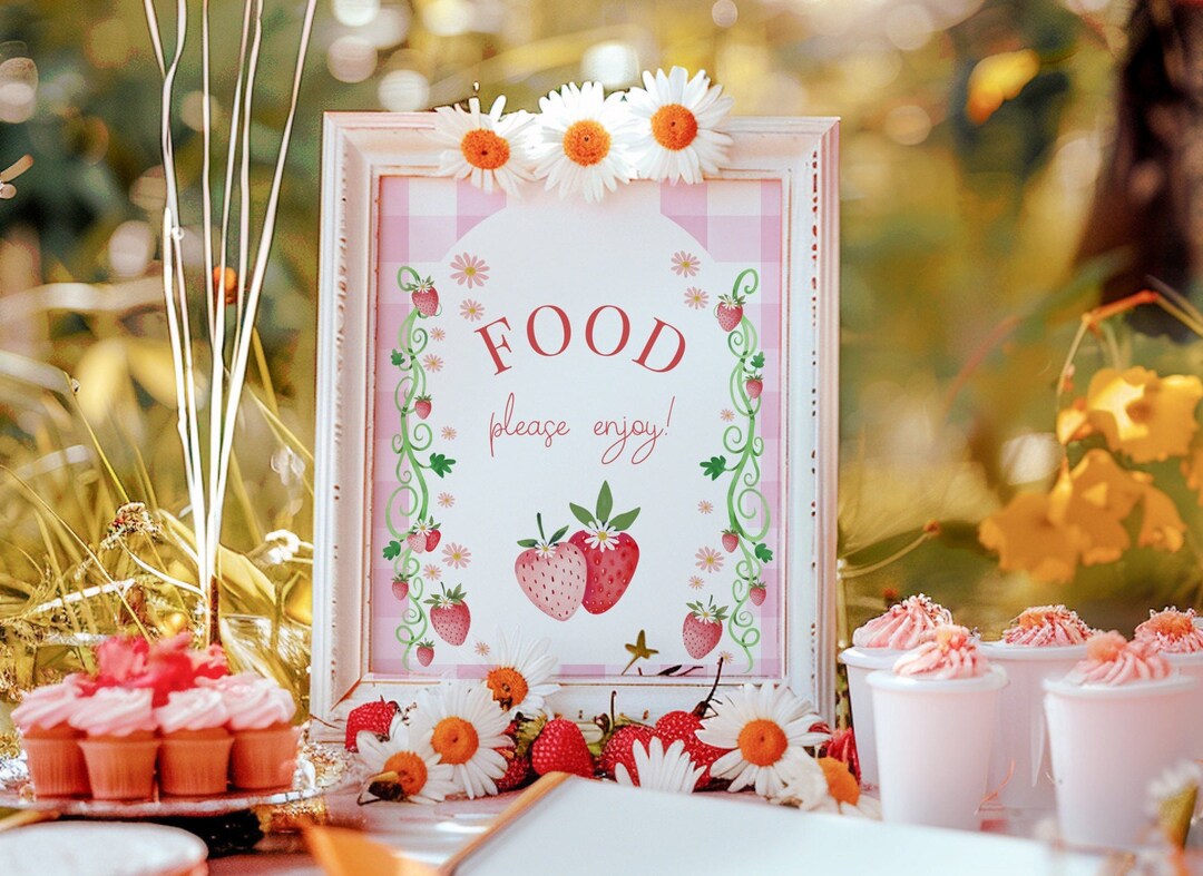 Strawberry Food Sign, Food Table Table Decor, Strawberry Sign ...