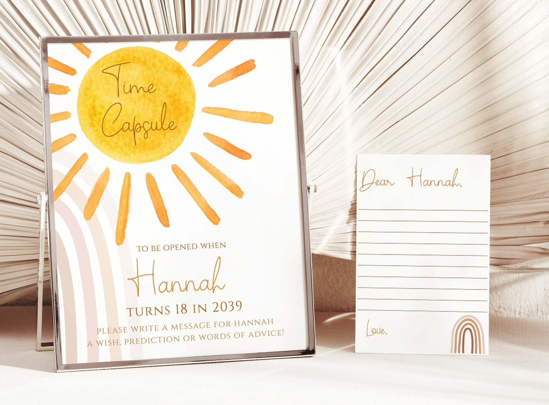EDITABLE Sunshine Time Capsule and Matching Note Cards, Printable Boho ...