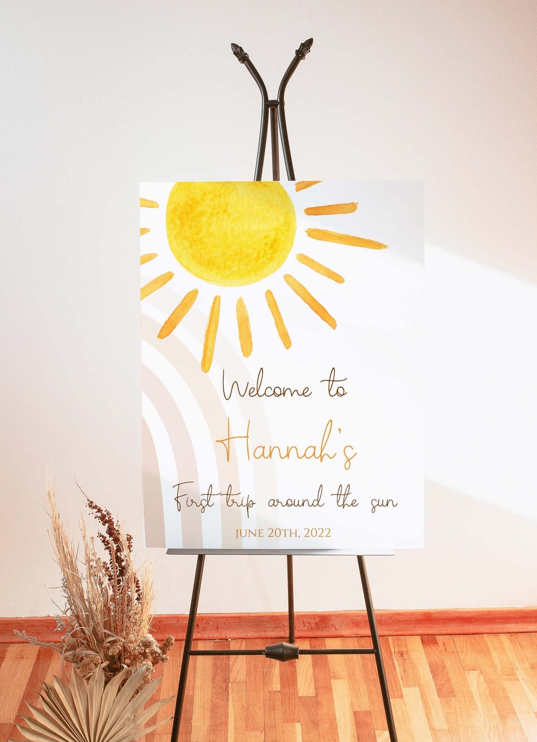 Boho Sunshine Birthday Welcome Sign, First Trip Around the Sun Birthday ...