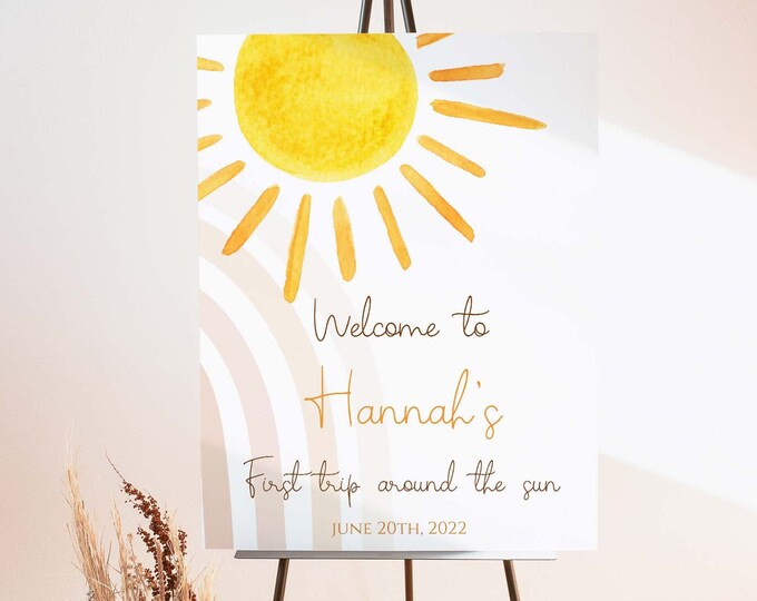Boho Sunshine Birthday Welcome Sign, First Trip Around the Sun Birthday ...