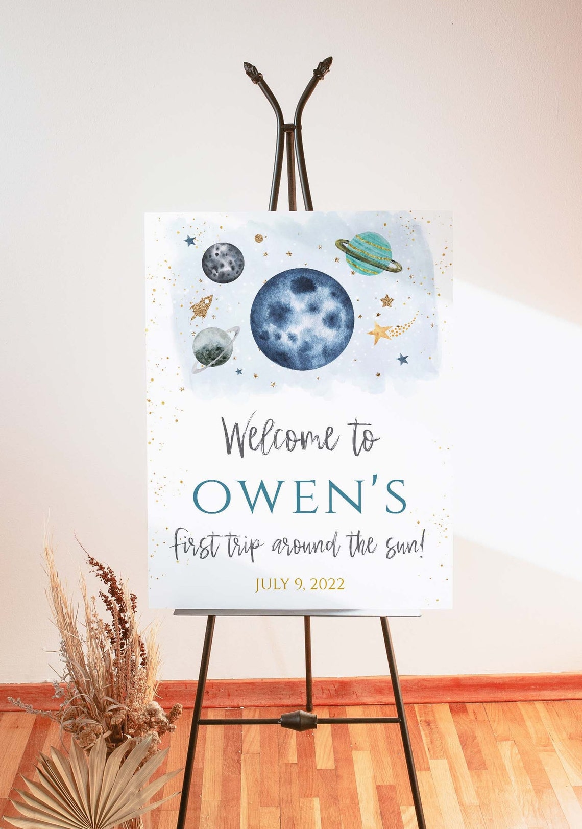 Space Galaxy Welcome Sign, First Trip Around the Sun Birthday Party ...