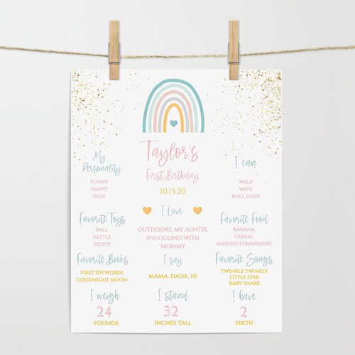 Pastel Rainbow First Birthday Invitation Editable Rainbow - Etsy