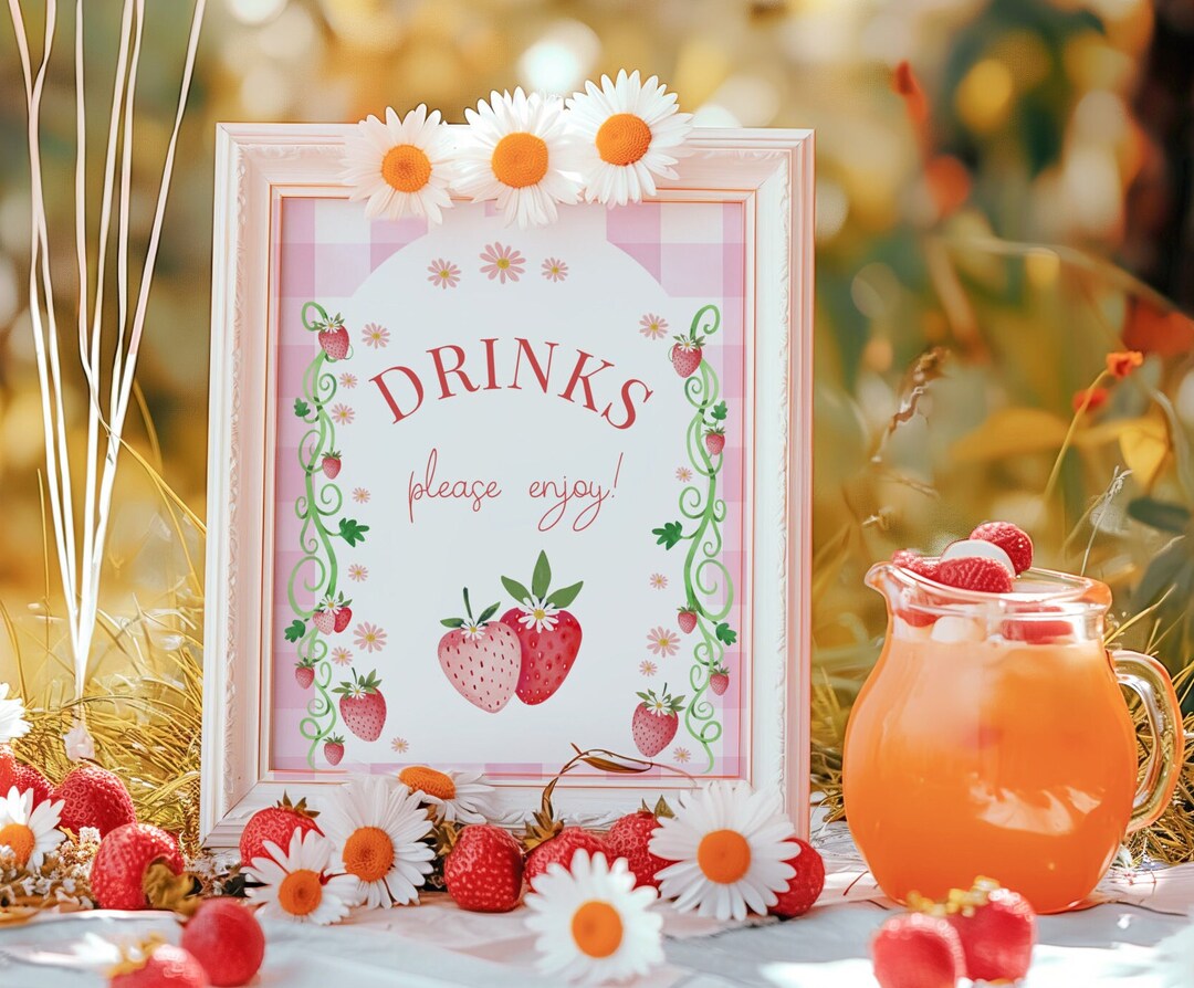 Strawberry Drinks Sign, Food Table Table Decor, Strawberry Sign ...