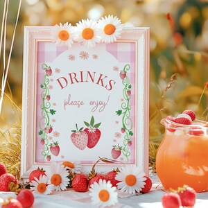 Strawberry Drinks Sign, Food Table Table Decor, Strawberry Sign ...