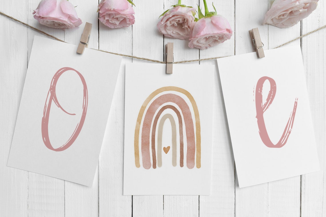 Editable Boho Rainbow Banner First Birthday Editable Modern | Etsy