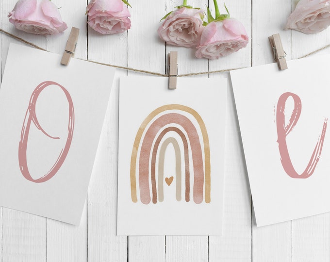 Editable Boho Rainbow Banner- First Birthday| Editable Modern Rainbow ...