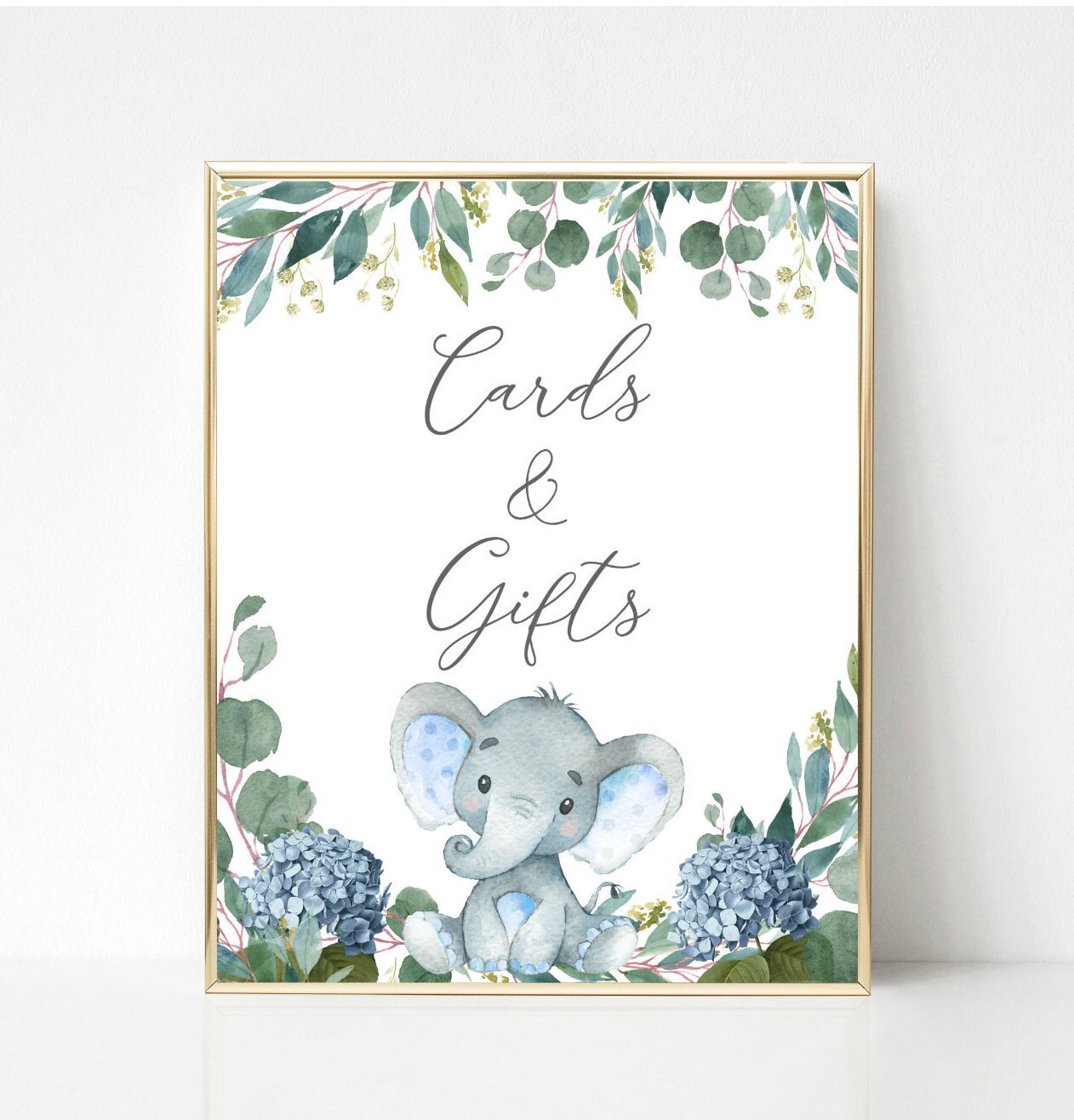 Elephant gift Sign blue greenery gift Sign printable table | Etsy