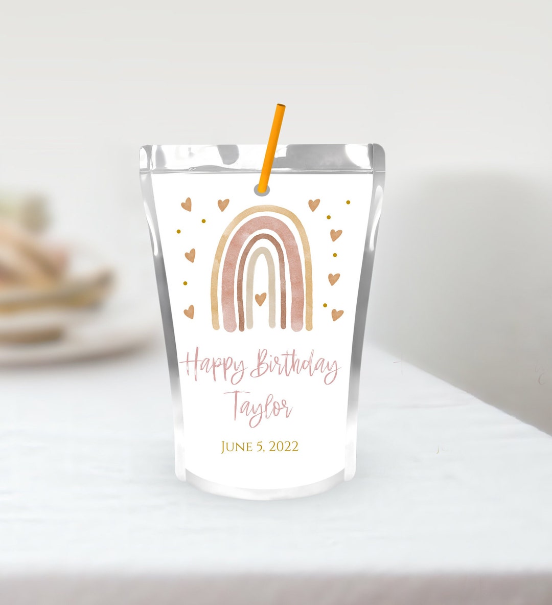 Editable Boho Rainbow Capri Sun Label- First Birthday| Editable Modern ...