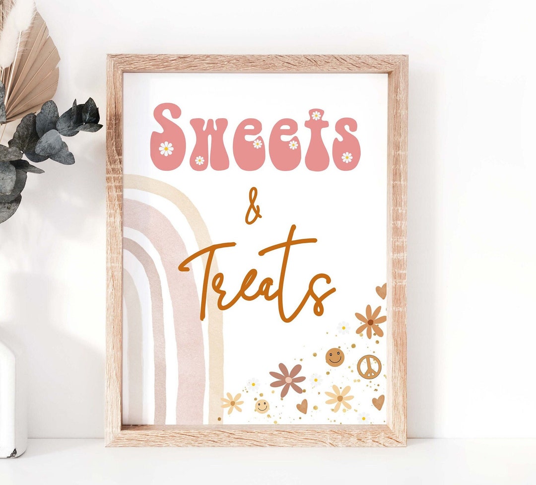 Retro Groovy Sweets and Treats Sign, 1st Birthday Dessert Table Party ...