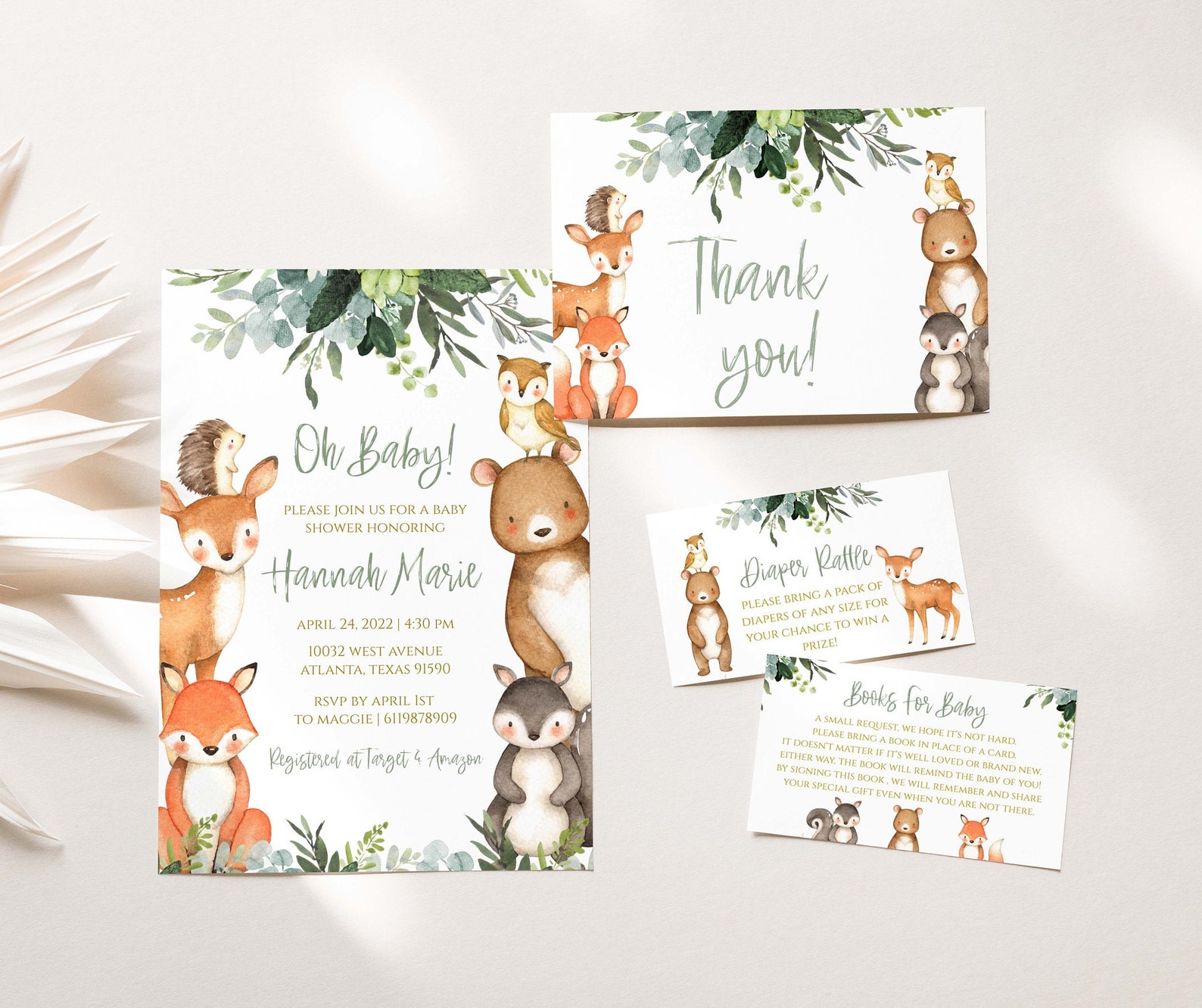 Woodland Animal Baby Shower Invitation Greenery . Forest Animal Invite ...