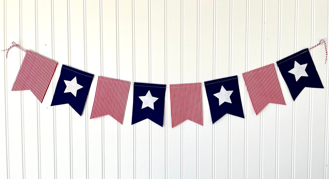 Patriotic Pennant Banner // Red White and Blue Pennant Banner // 4th of ...