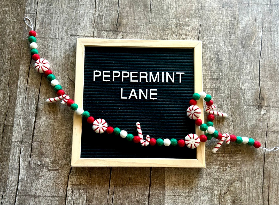 Peppermint Lane Garland // Christmas Felt Ball Garland // Christmas ...