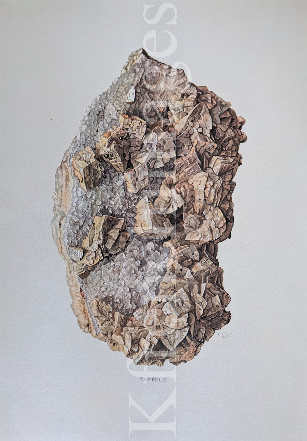 1970 Ankerite Crystal. French Vintage Original Print. Minerals Rocks ...