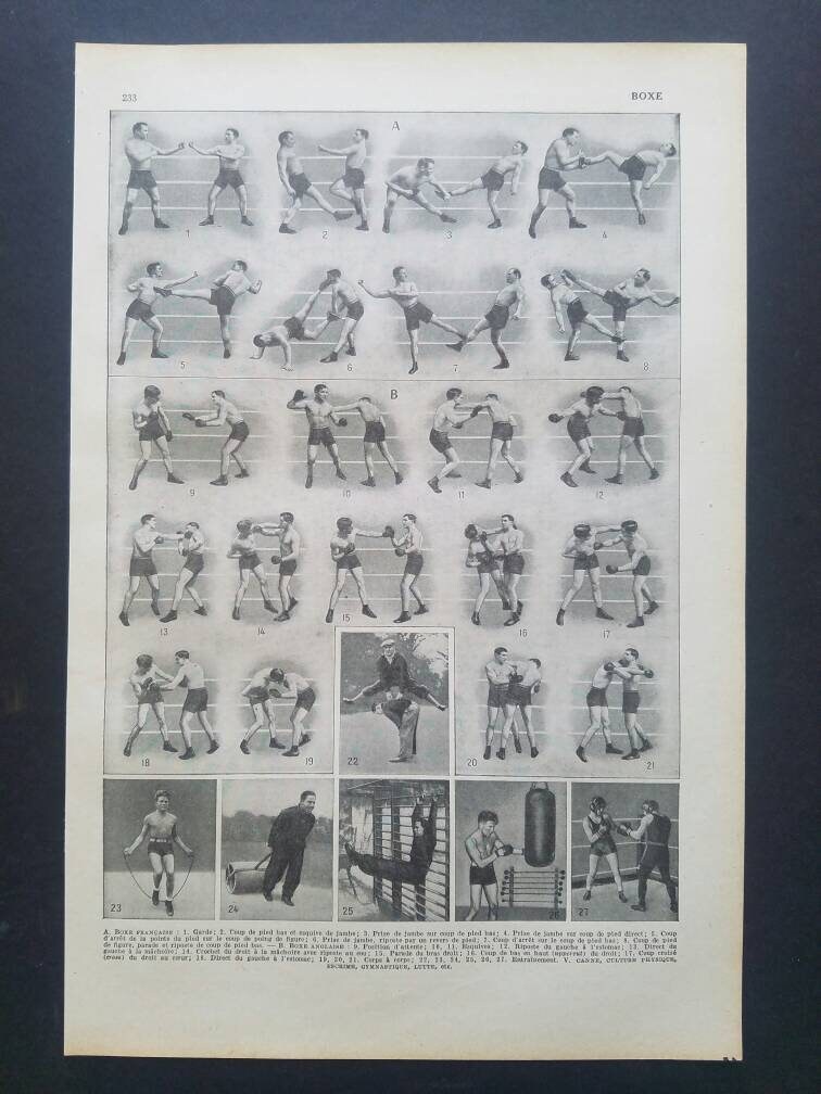 1950 French Vintage Original Print of French Boxing Techniques to Frame ...