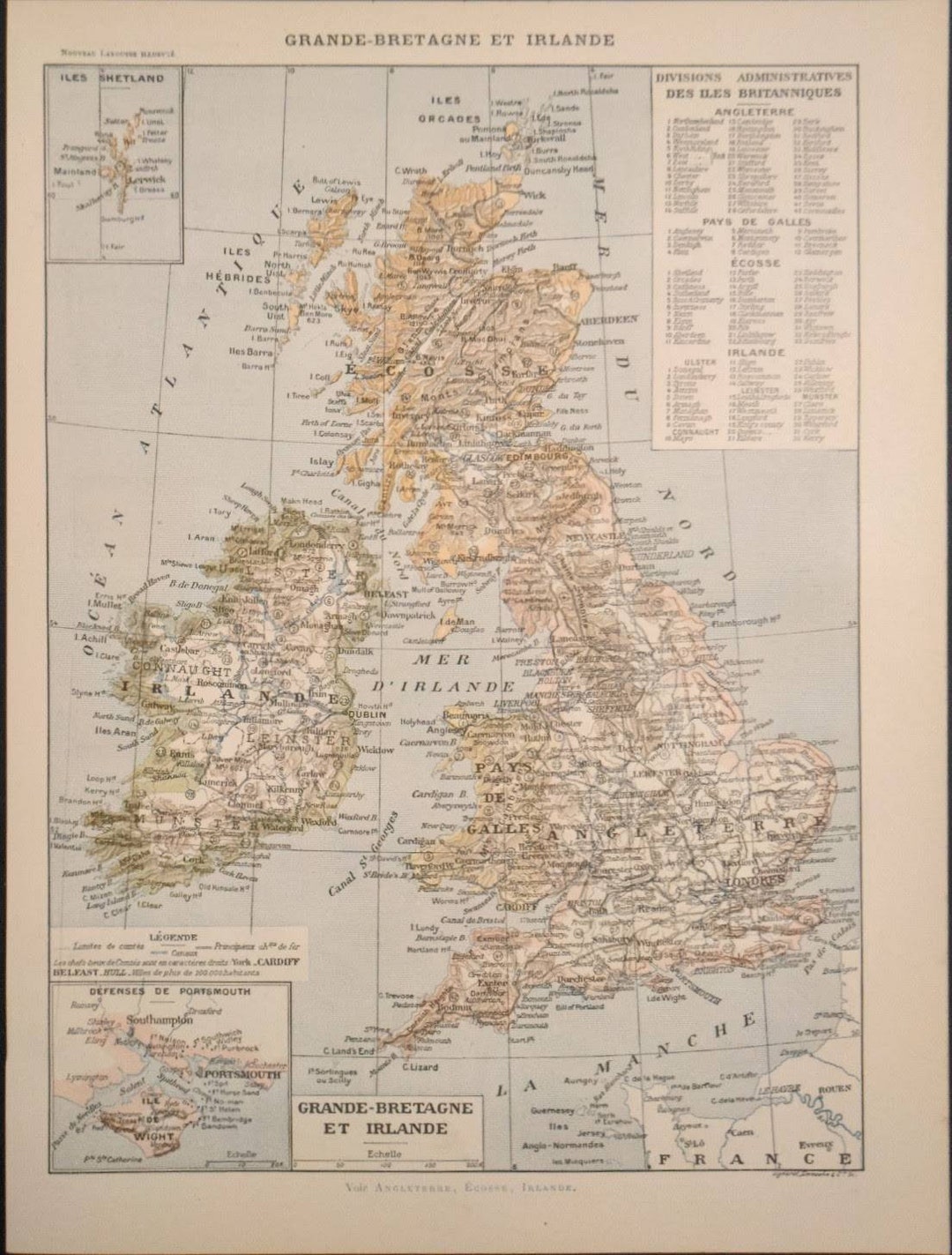 1920 Great Britain & Eire Map French Vintage Original Color Print to ...