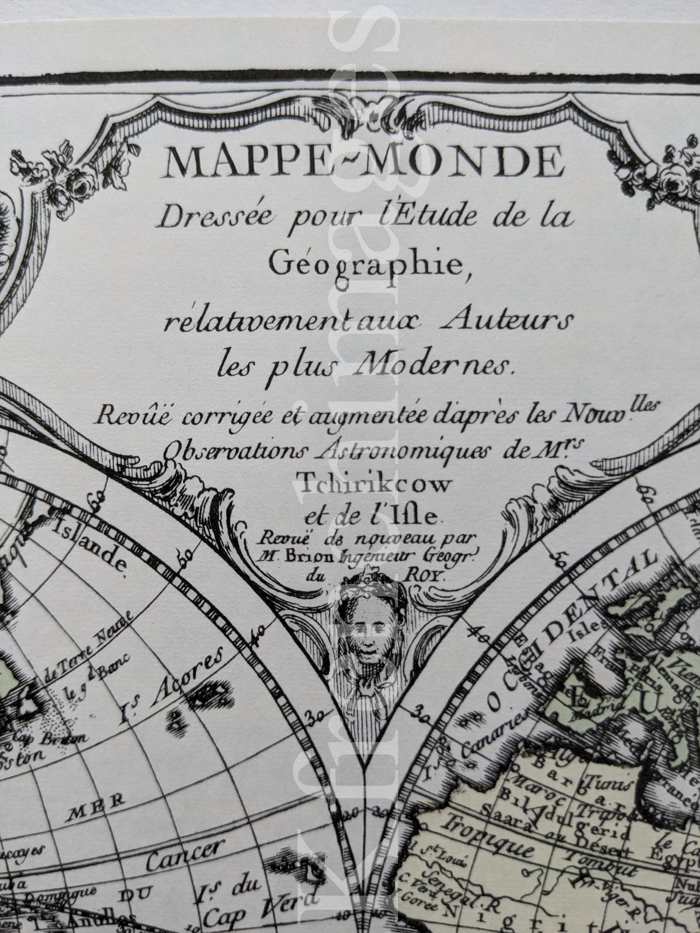 1980's Print of a French 1778 World Map After the Original 18th Century ...