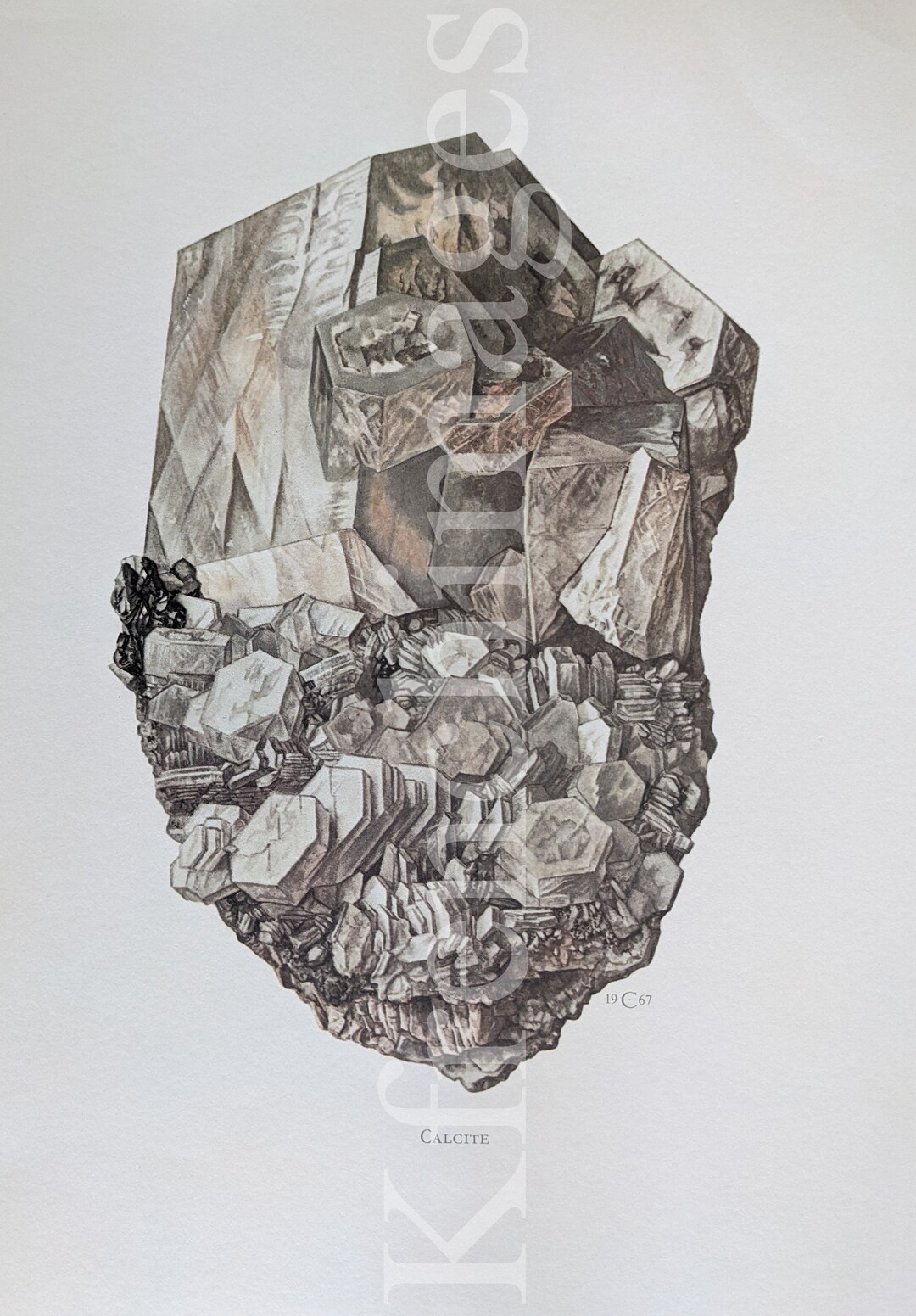 1970 Calcite Crystal. French Vintage Original Print. Minerals Rocks ...