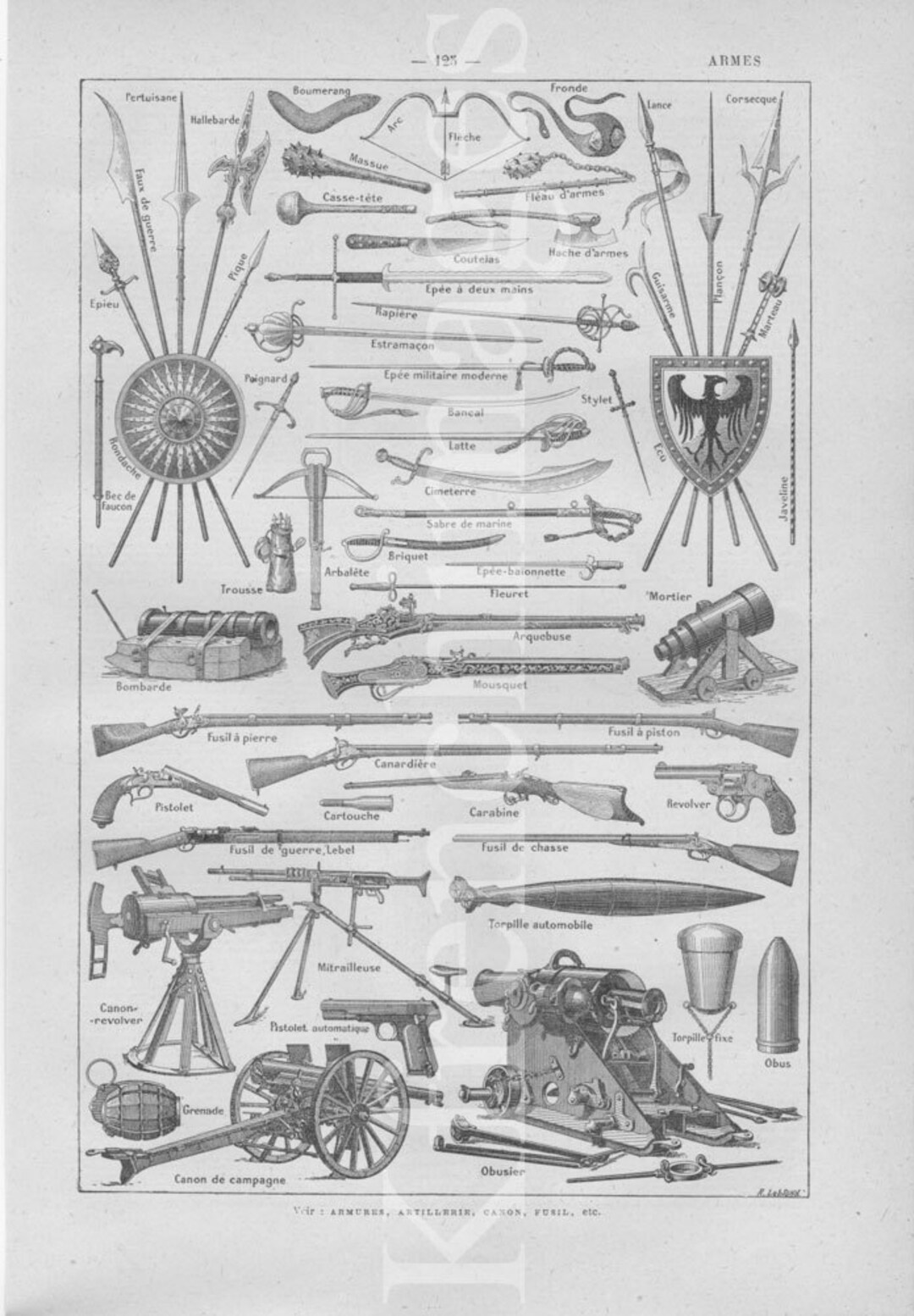 1920's French Vintage Original Print of Weapons to Frame or ...