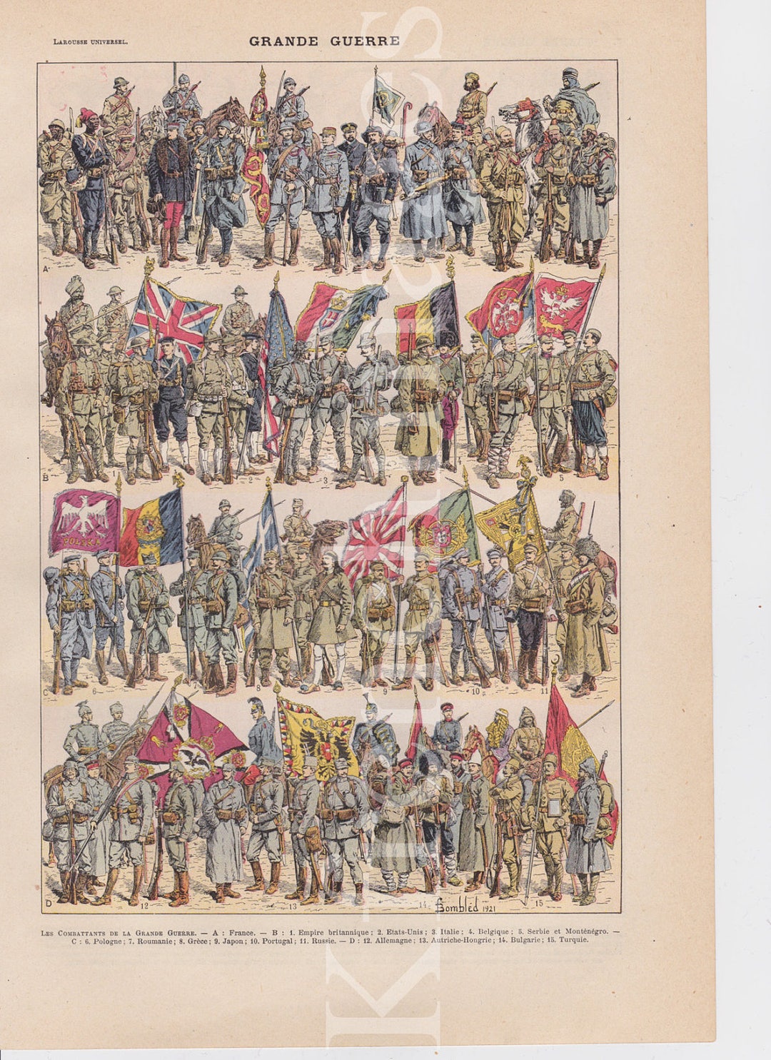 French Great War WW1 Military Soldiers Uniforms & Flags Signed Bombled ...