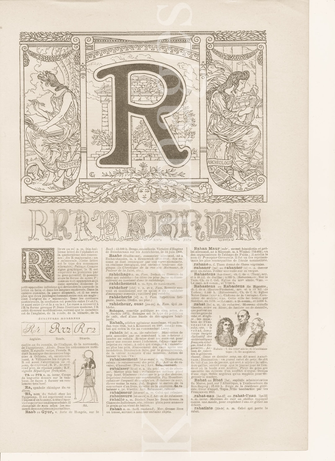 French Letter R 1920's Vintage Original Print Illustration Nursery ...