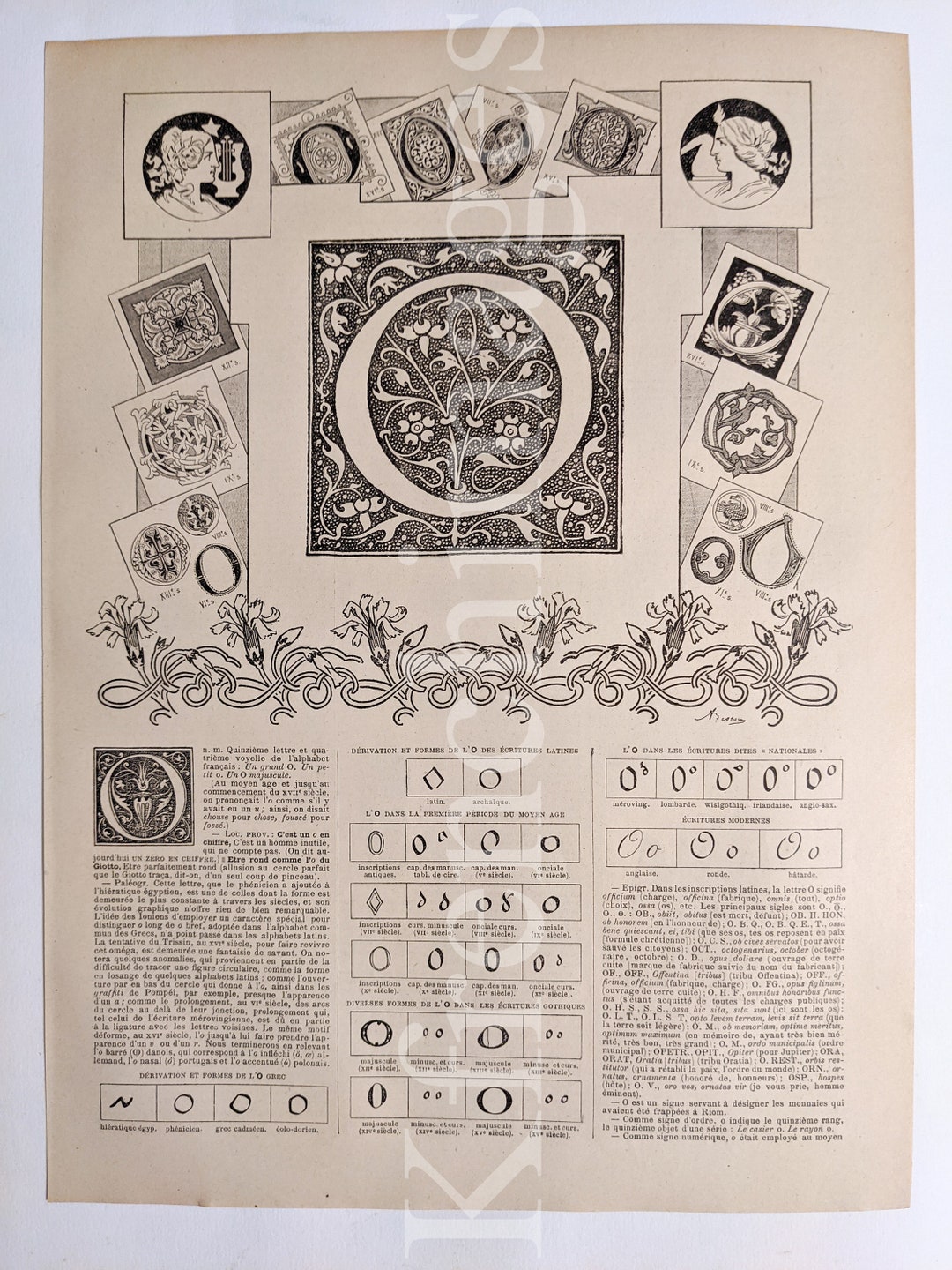 Letter Initial O French Vintage Original Print Illustration Plates , to ...
