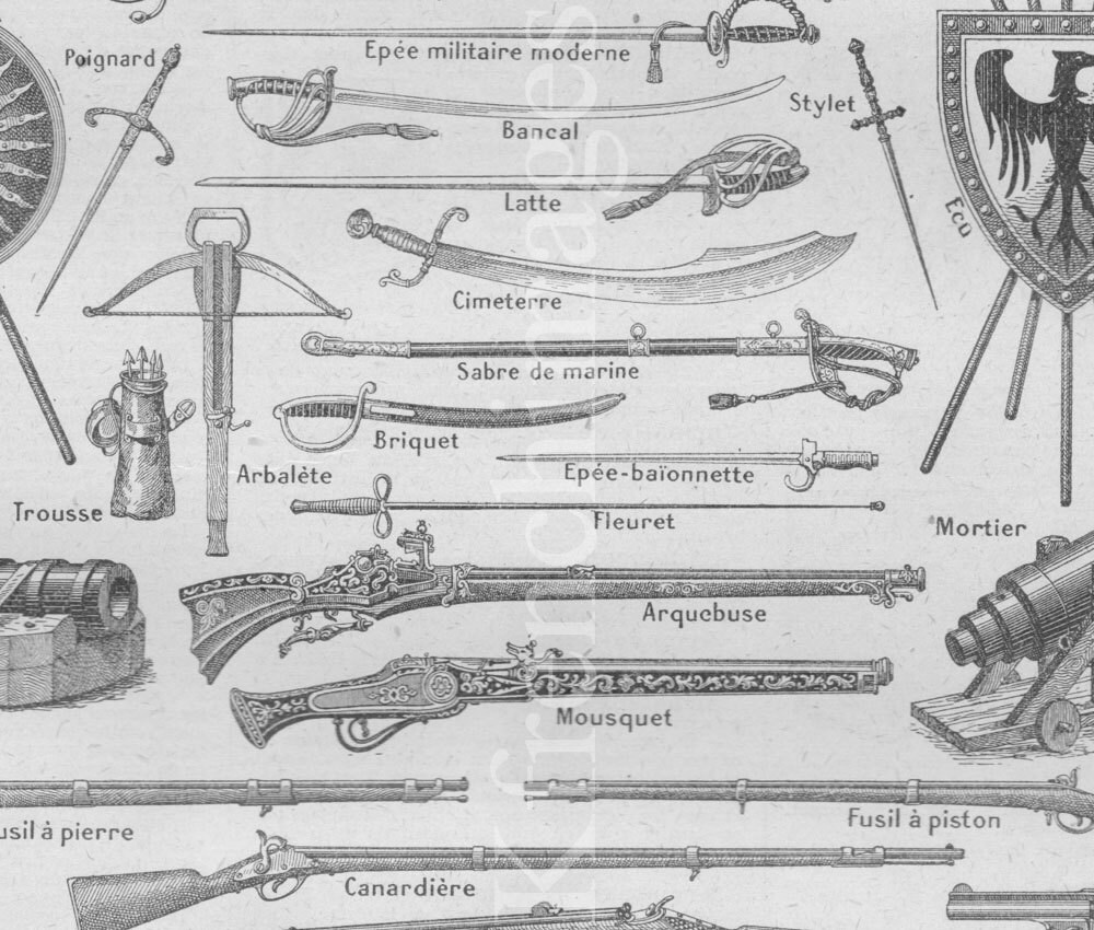 1920's French Vintage Original Print of Weapons to Frame or ...