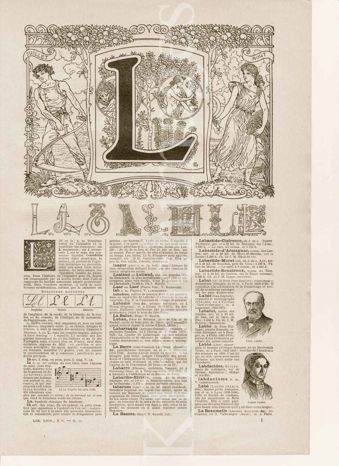 French Letter L 1920's Vintage Original Print Illustration - Etsy